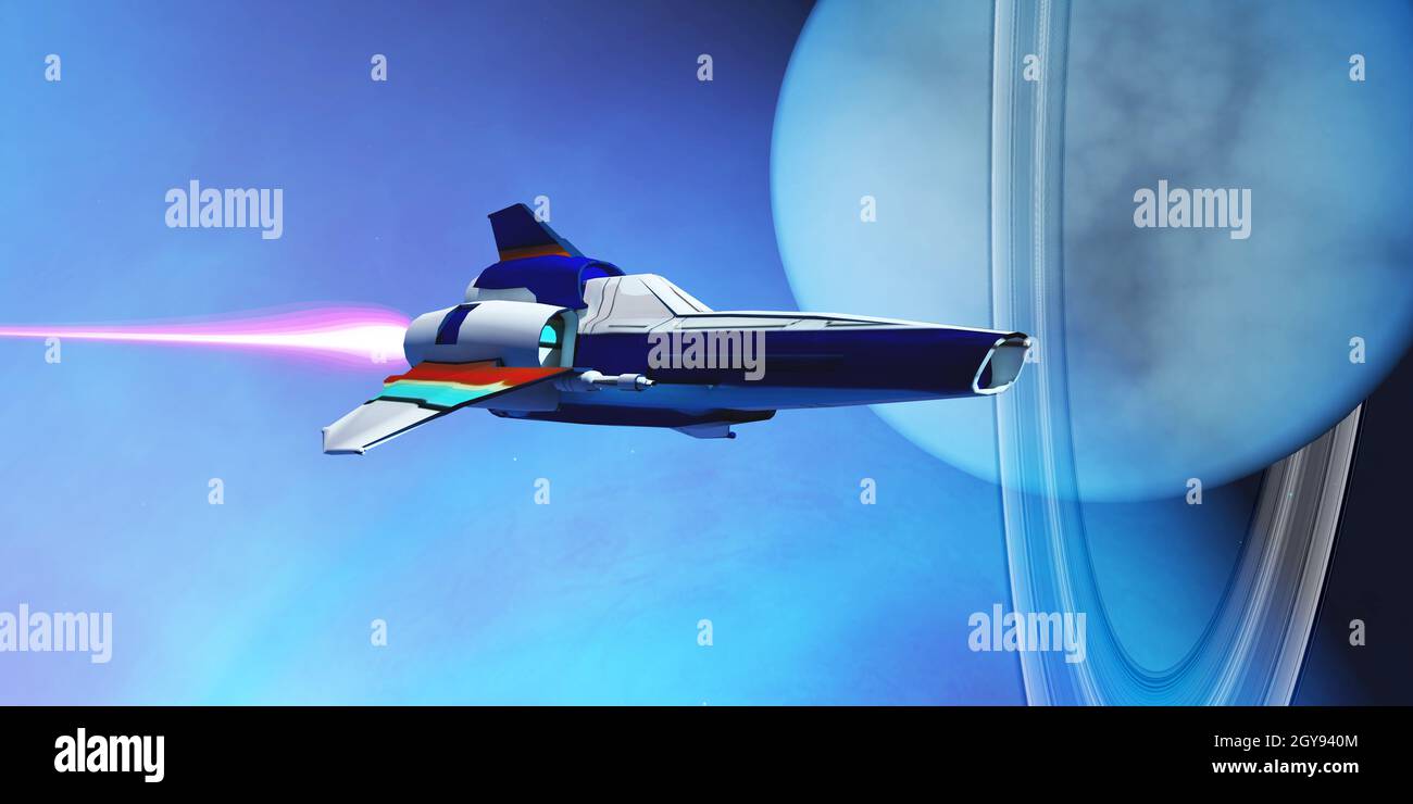 A spaceship visits Uranus and its planetary rings which is the seventh ...
