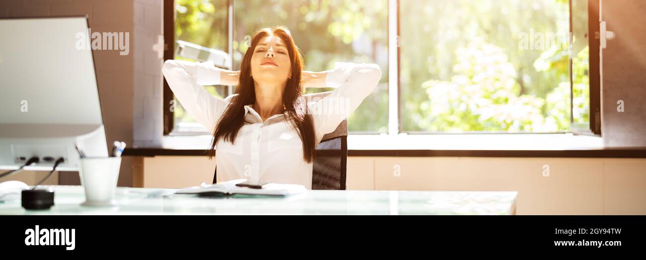Open Window In Office. Breathing Fresh Air And Relaxing Stock Photo - Alamy
