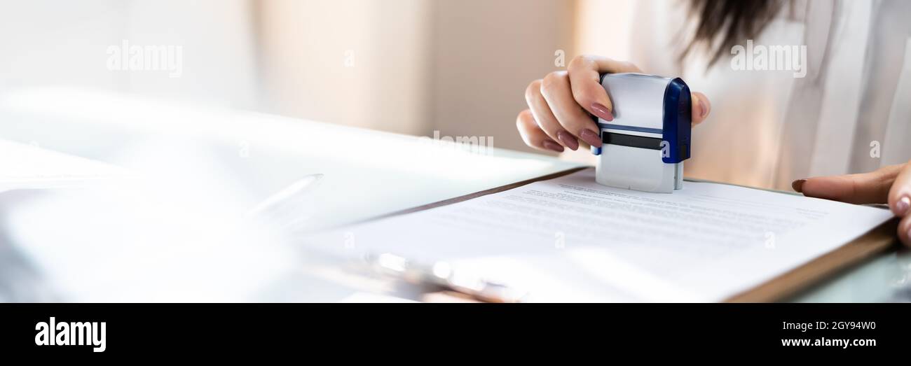 Approved Paper Document Stamp. Permit Rubber Stamper Stock Photo - Alamy