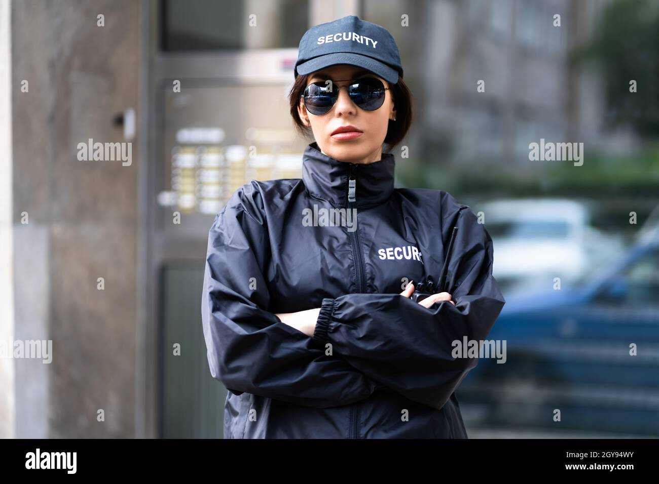 Security Guard Officer In Uniform. Guard Service Woman Standing Stock ...