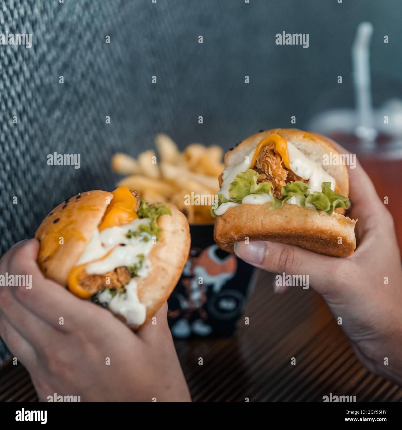 Chicken Zinger Burger with sesame beans topping and filled with ...