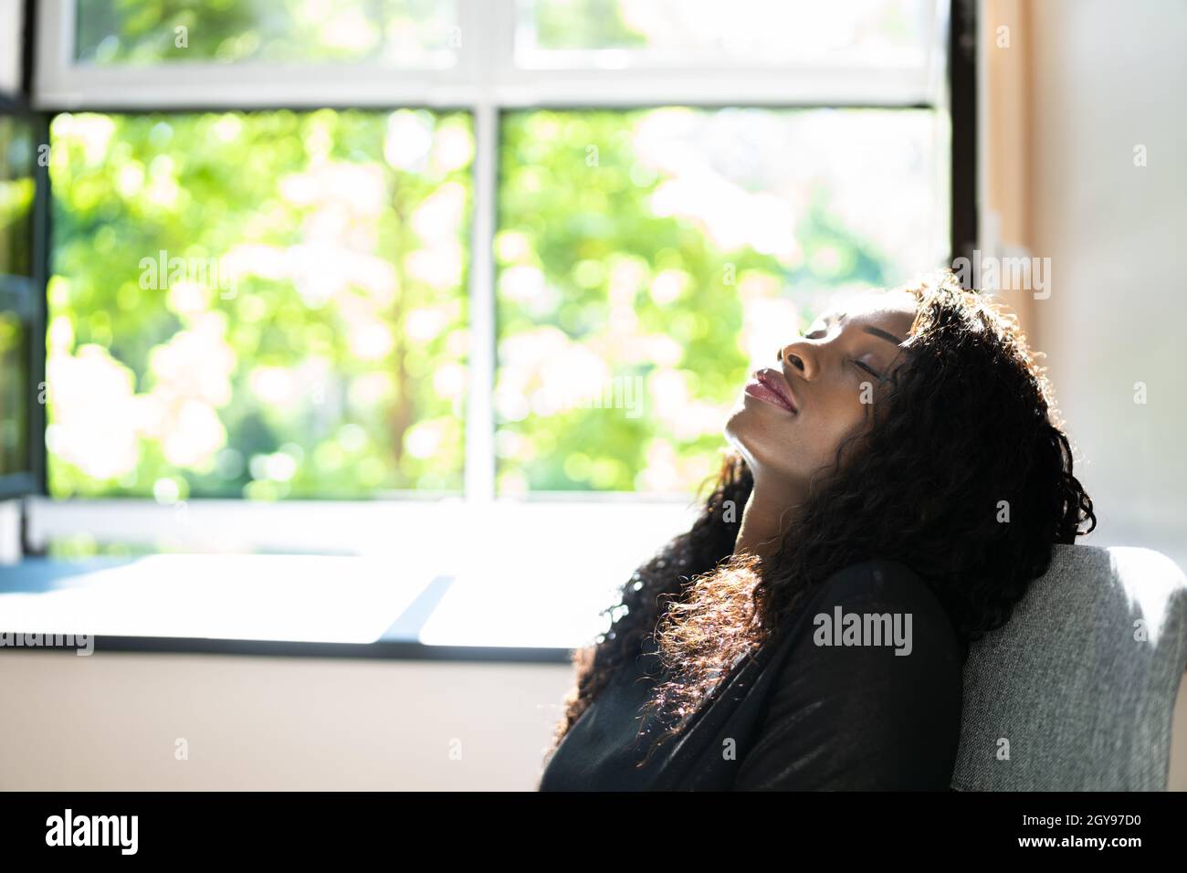 Open Office Window. Breathing Fresh Air And Relaxing Stock Photo - Alamy