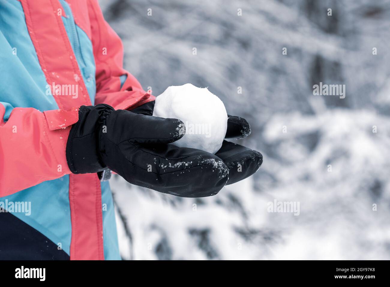 A child holds a snowball in his hands on the street Stock Photo - Alamy