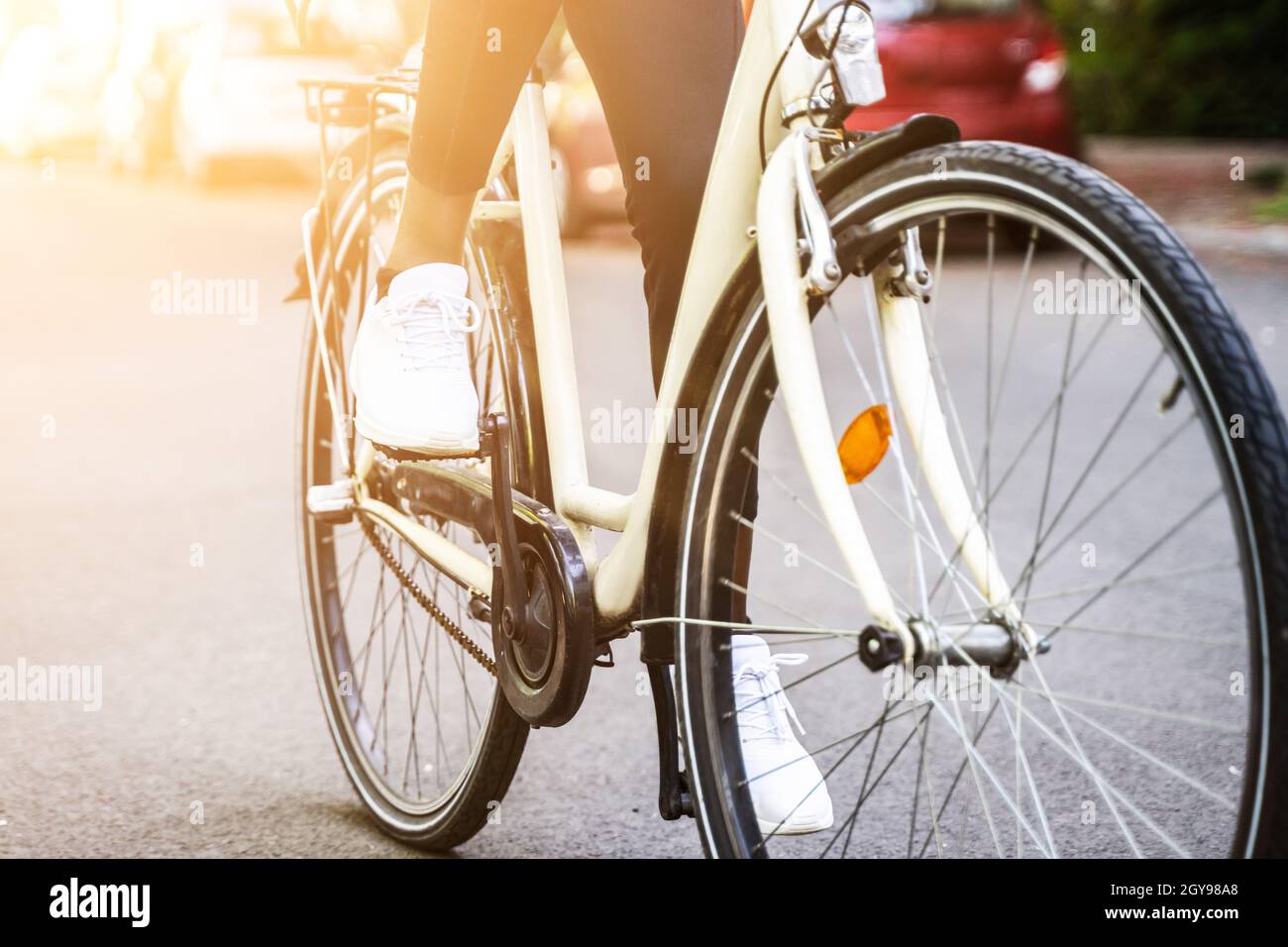 African American Woman Riding Bicycle Or Bike Stock Photo - Alamy