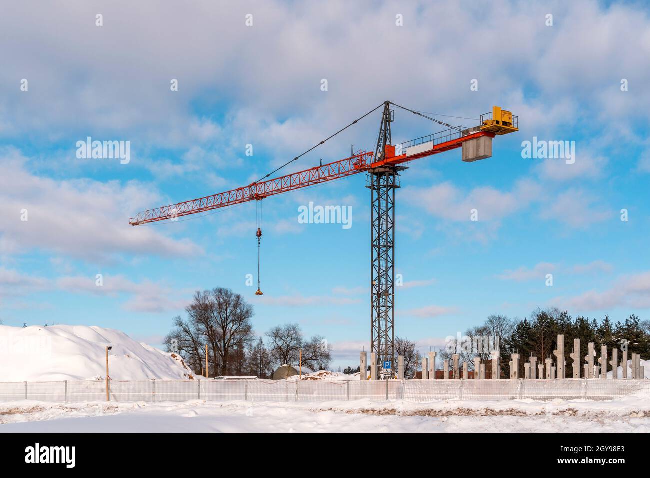 Construction site with a tower crane. Construction of multi-storey ...
