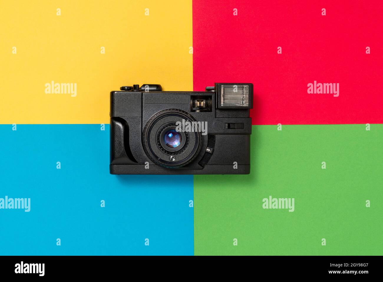 Vintage film camera on color background. Minimalist concept.No visible ...