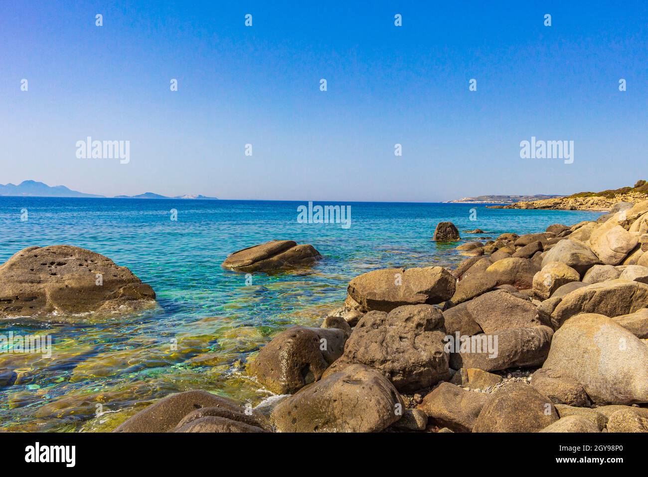 Natural coastal landscapes on Kos Island in Greece with mountains ...