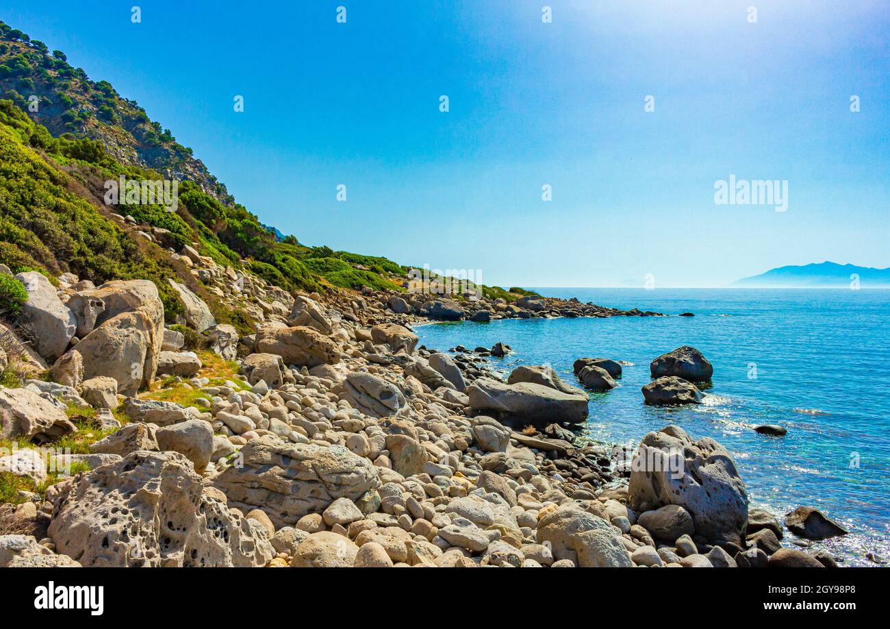 Natural coastal landscapes on Kos Island in Greece with mountains ...