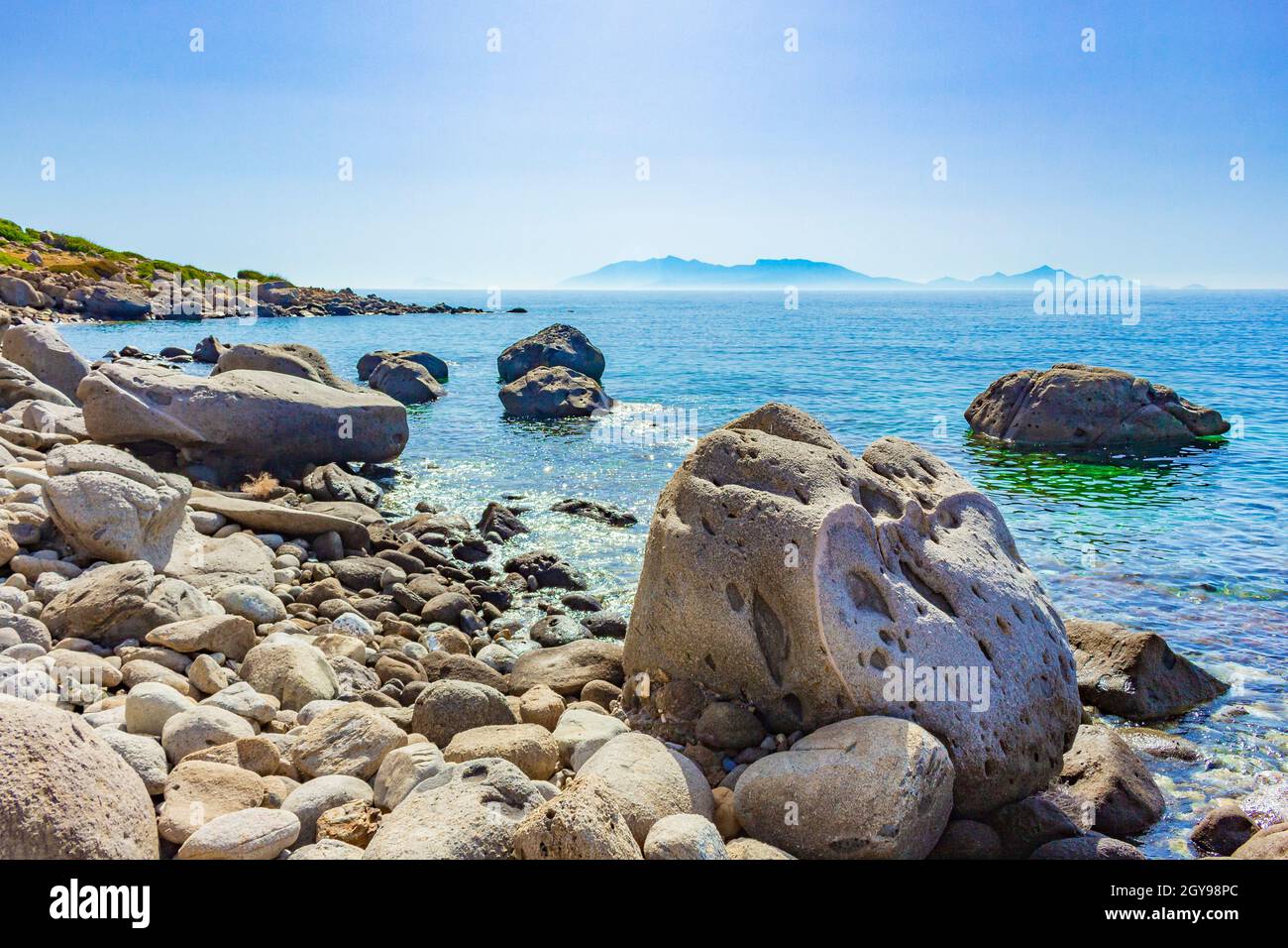 Natural coastal landscapes on Kos Island in Greece with mountains ...