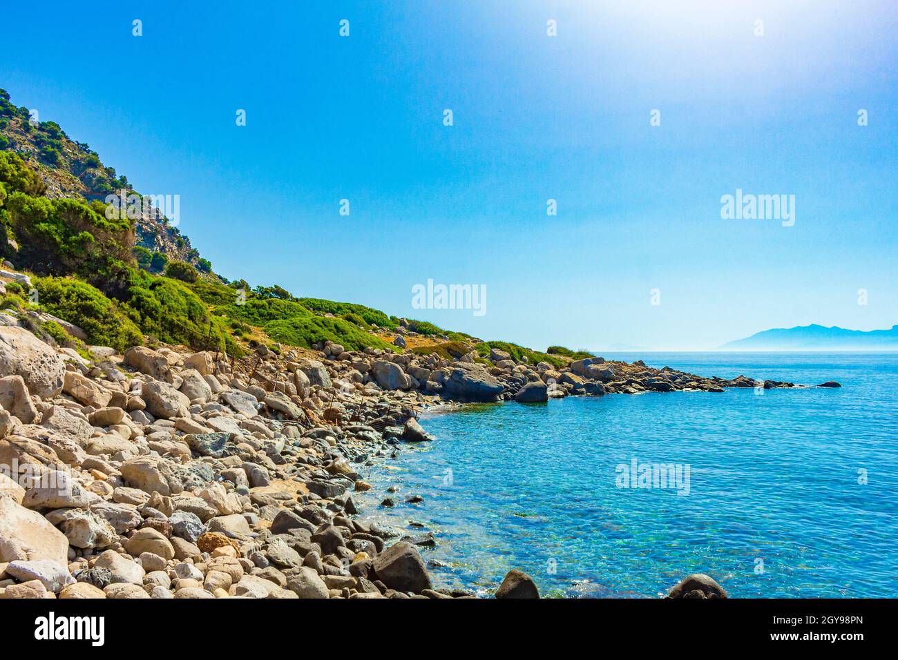 Natural coastal landscapes on Kos Island in Greece with mountains ...