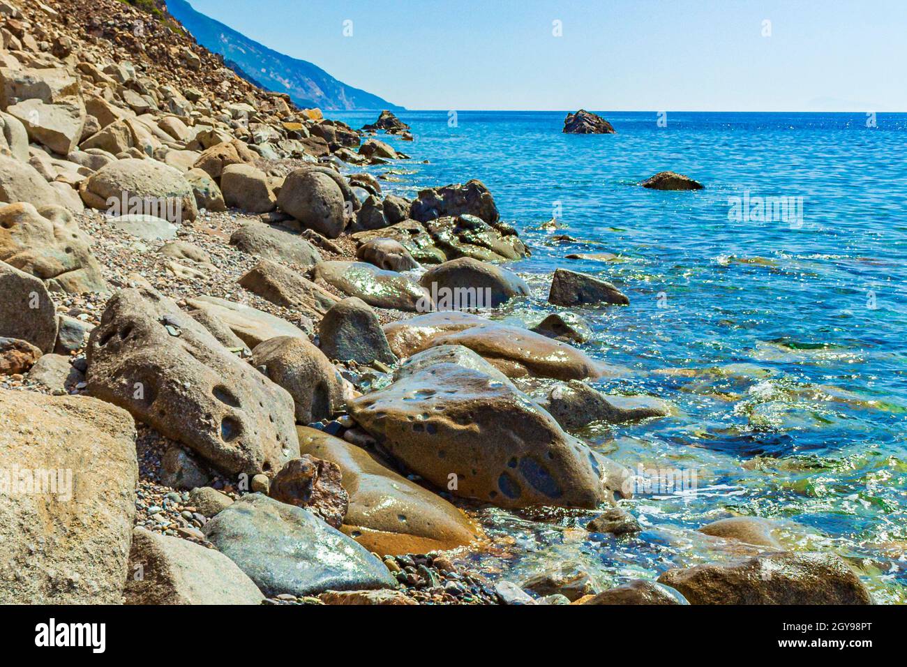 Natural coastal landscapes on Kos Island in Greece with mountains ...