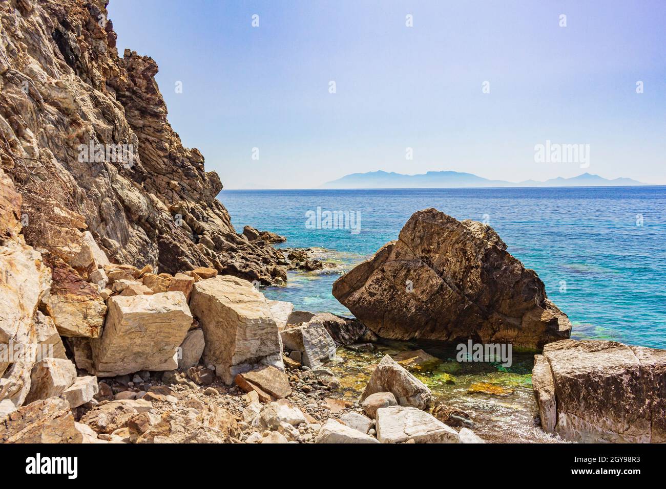 Big rock in natural coastal landscapes on Kos Island in Greece with ...