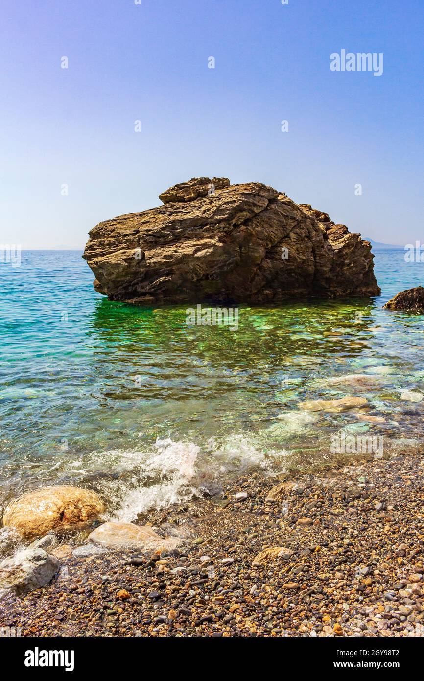 Big rock in natural coastal landscapes on Kos Island in Greece with ...