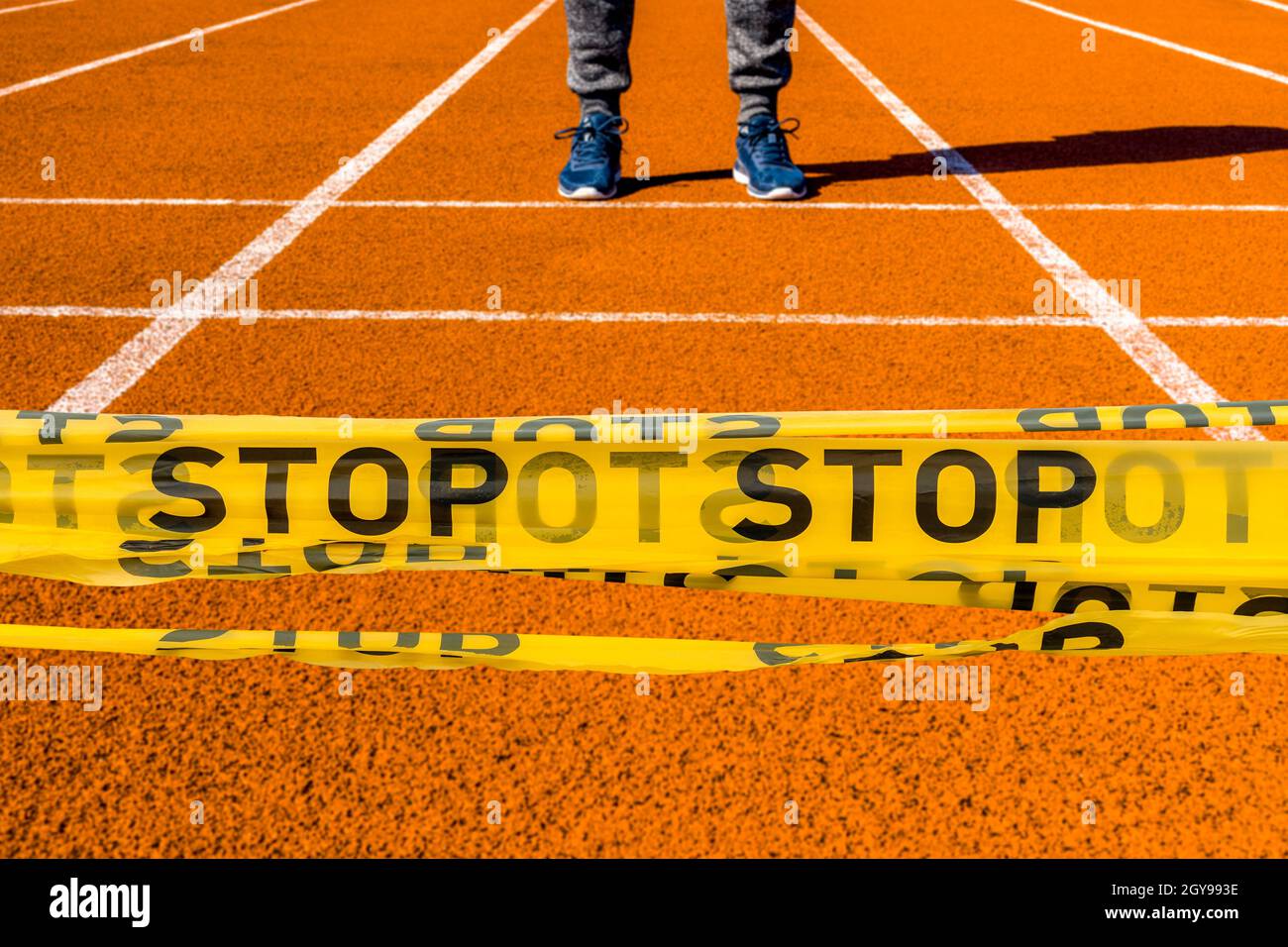 Prohibition boundary installed in the sports stadium , this is in ...