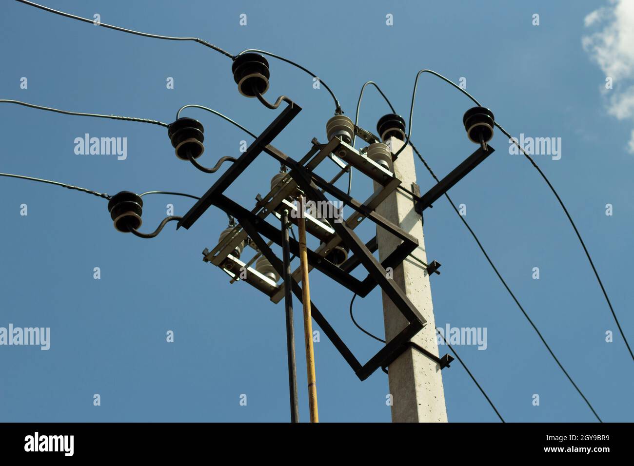 Electricity in the city. High voltage in electrical equipment. Urban ...