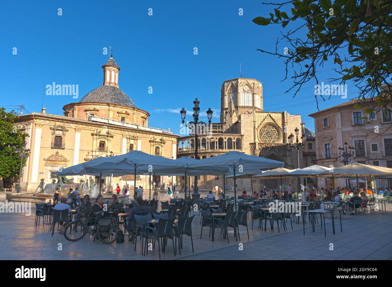 Valencia, Spain. July 7, 2021 - Square with the basilica of the Virgin ...