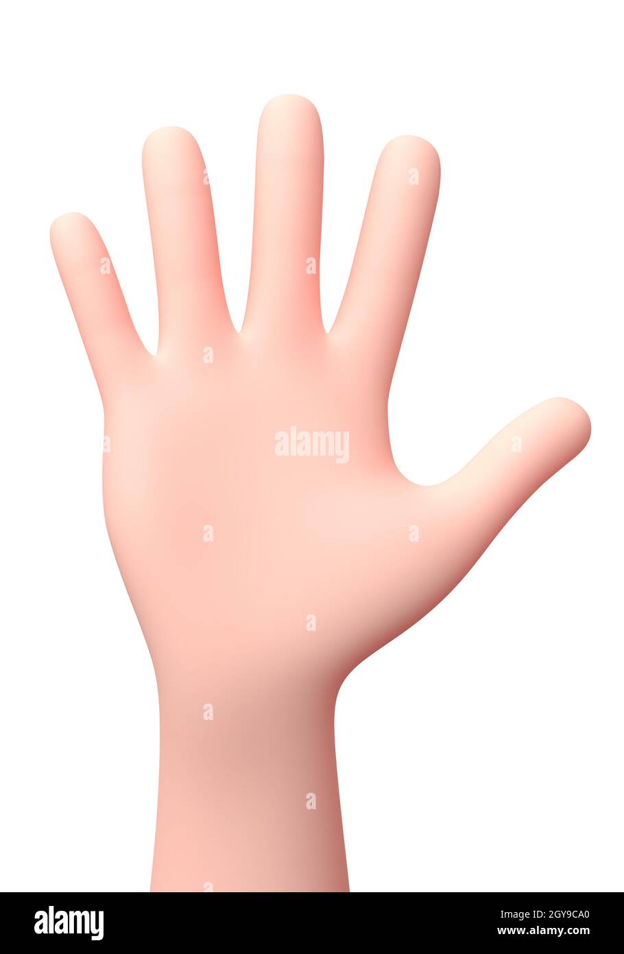Five Fingers Raised Hand. 3D Cartoon Character. Isolated on White ...