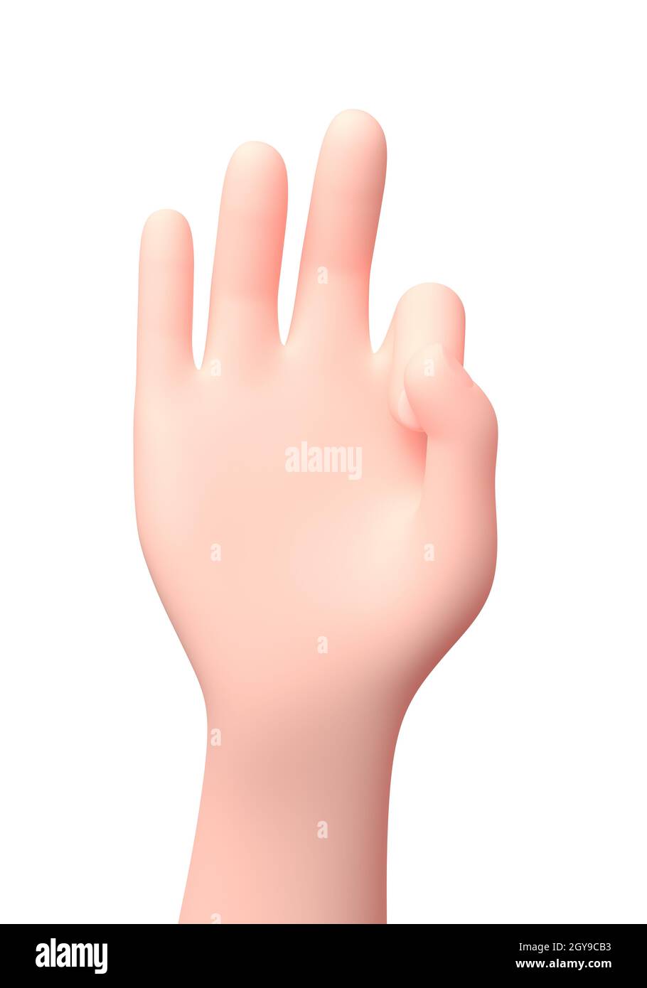 Three Fingers Raised Hand Oriental Style. 3D Cartoon Character ...