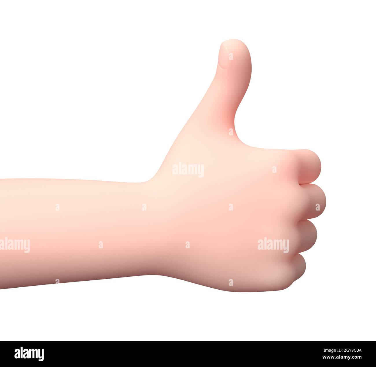 Raised Thumb Hand. 3D Cartoon Character. Isolated on White Background ...