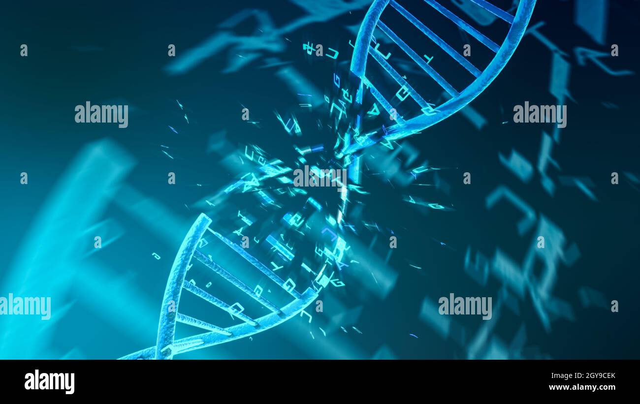 close up view of a dna double helix, dna damage with tcga letters ...