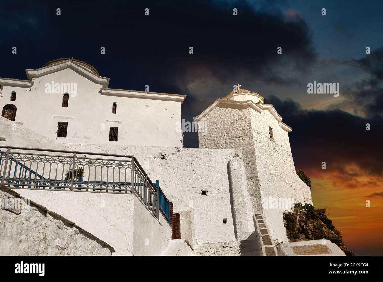 traditional white Church of Byzantine style, Skopelos Island, Greece ...