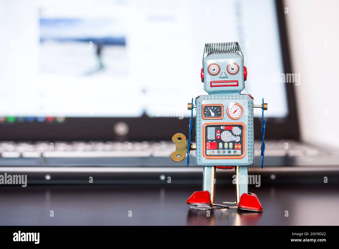 Symbol for a chat bot or social bot and algorithms, Laptop and screen ...