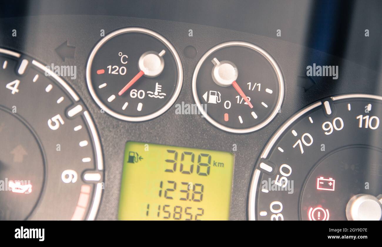 Close up picture of car dashboard with instruments and tachometer Stock ...