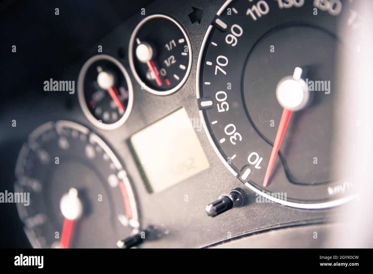 Close up picture of car dashboard with instruments and tachometer Stock ...
