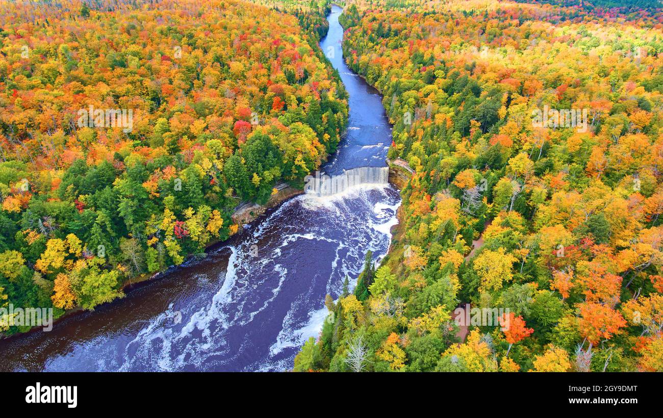 Fall at Tahquamenon Falls with larger river Stock Photo - Alamy