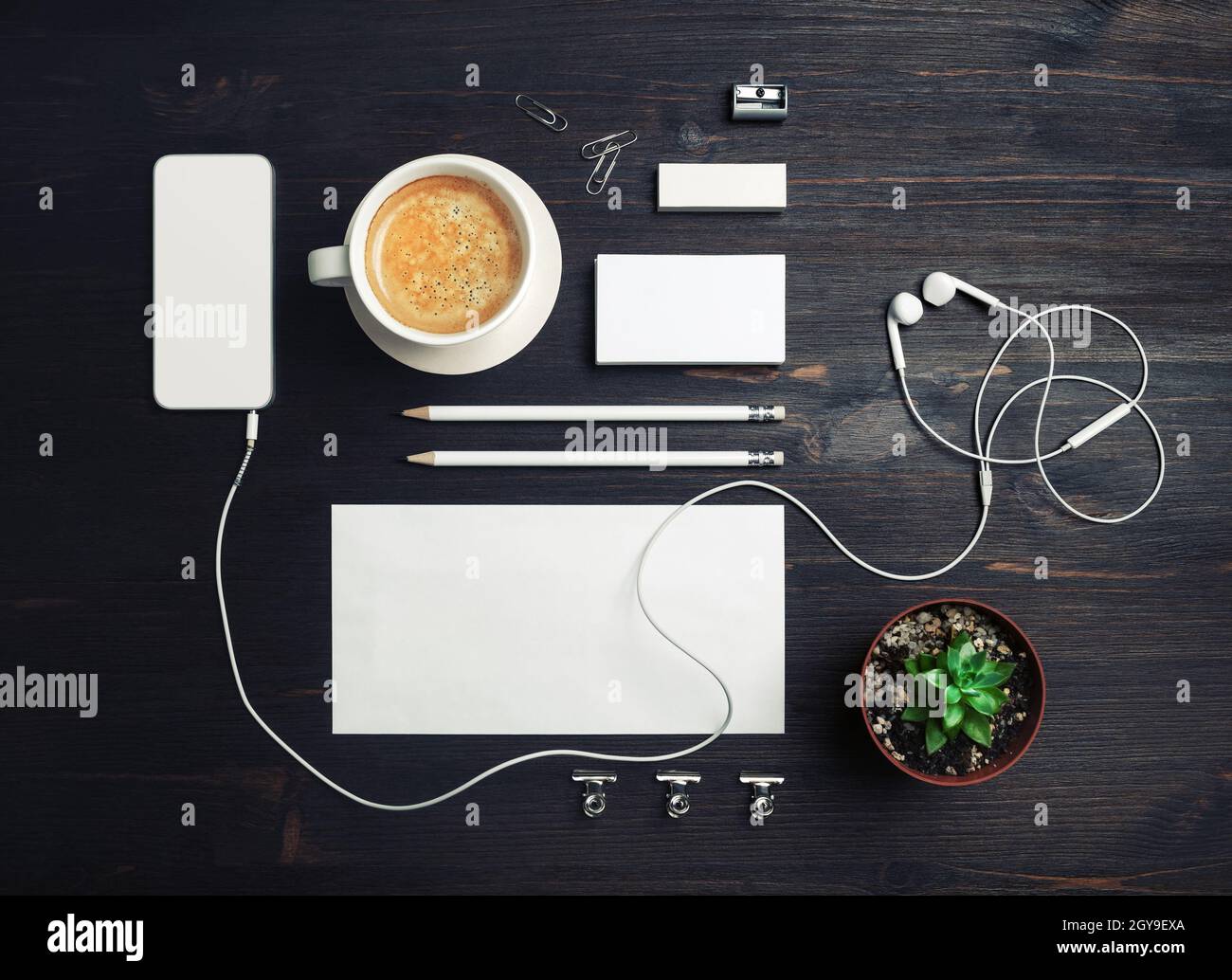 Blank stationery set on wooden background. Corporate identity template ...