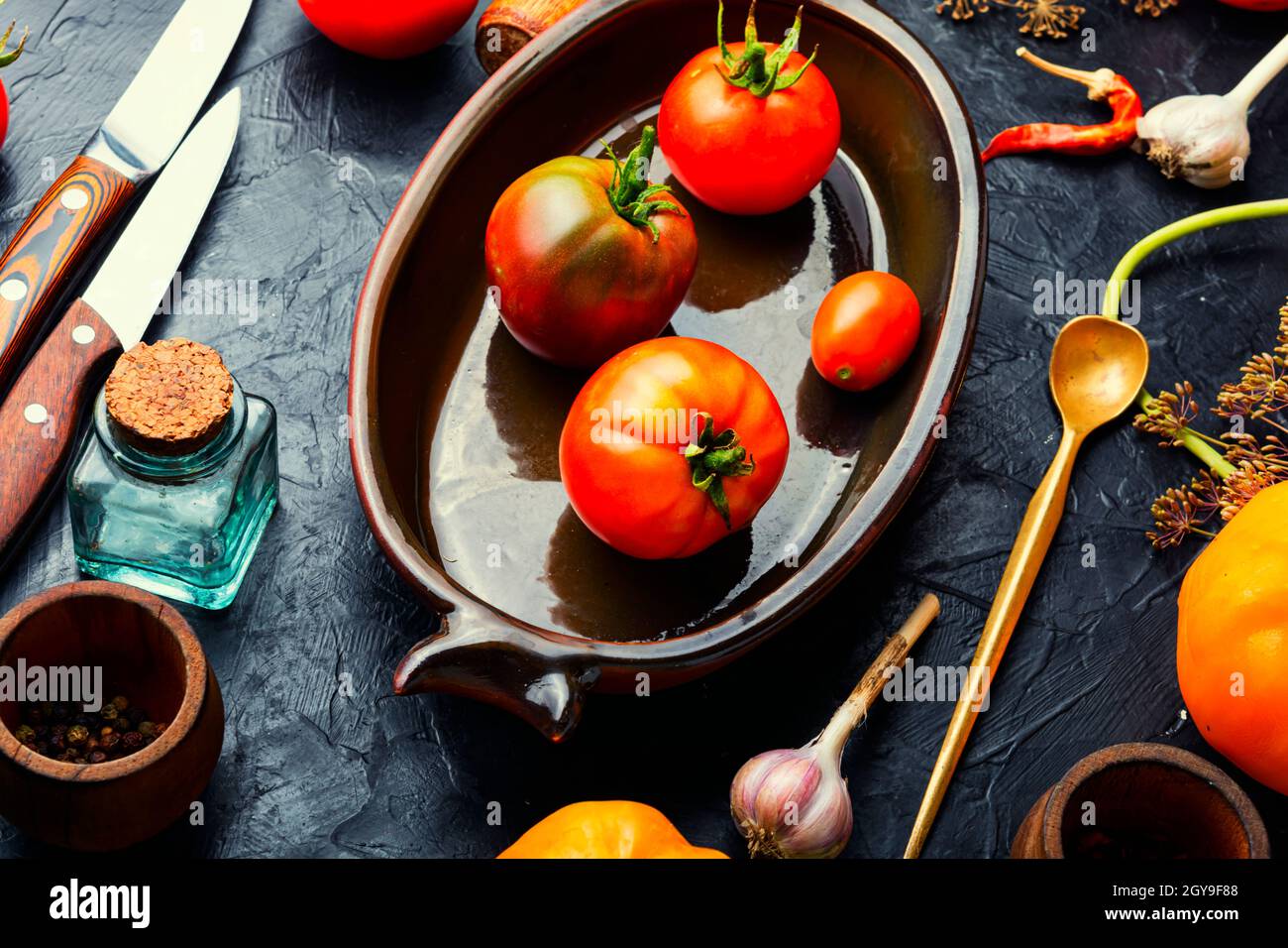 Salted homemade tomato.Cooking process.Canned tomato.Marinated ...