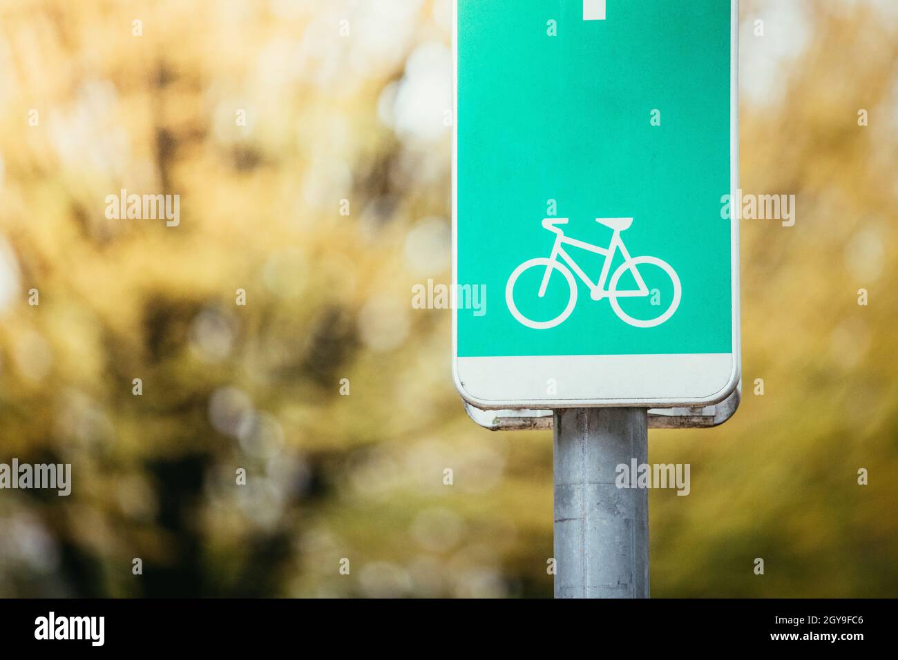 Street sign for cycle path, europe, autumn time Stock Photo - Alamy