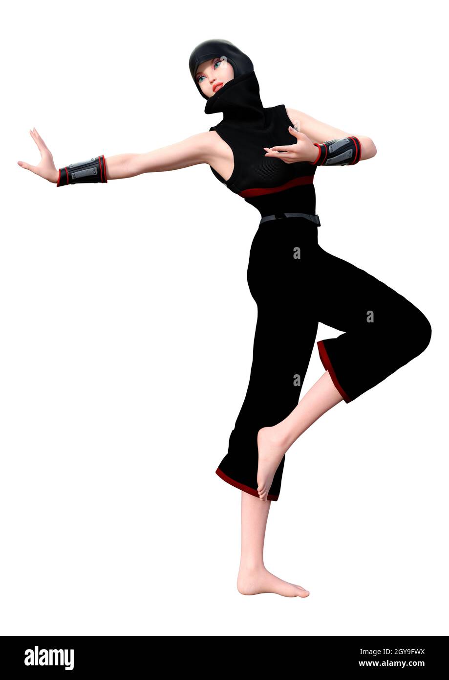 3D rendering of a female ninja isolated on white background Stock Photo ...
