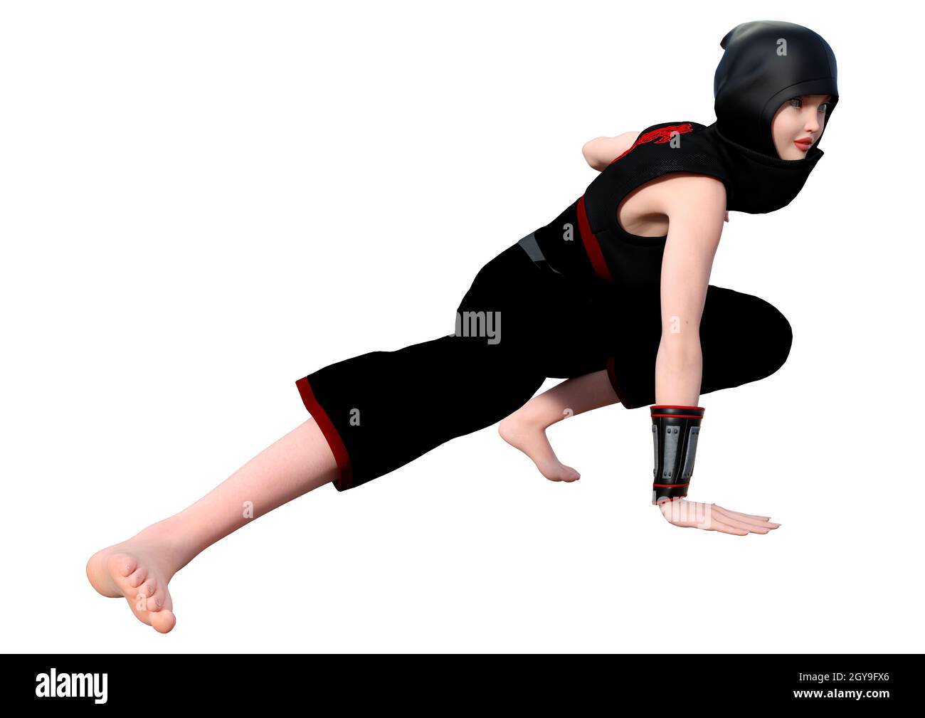 3D rendering of a female ninja isolated on white background Stock Photo ...