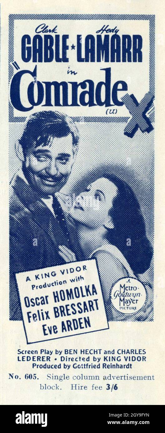 CLARK GABLE and HEDY LAMARR in COMRADE X 1940 director KING VIDOR ...