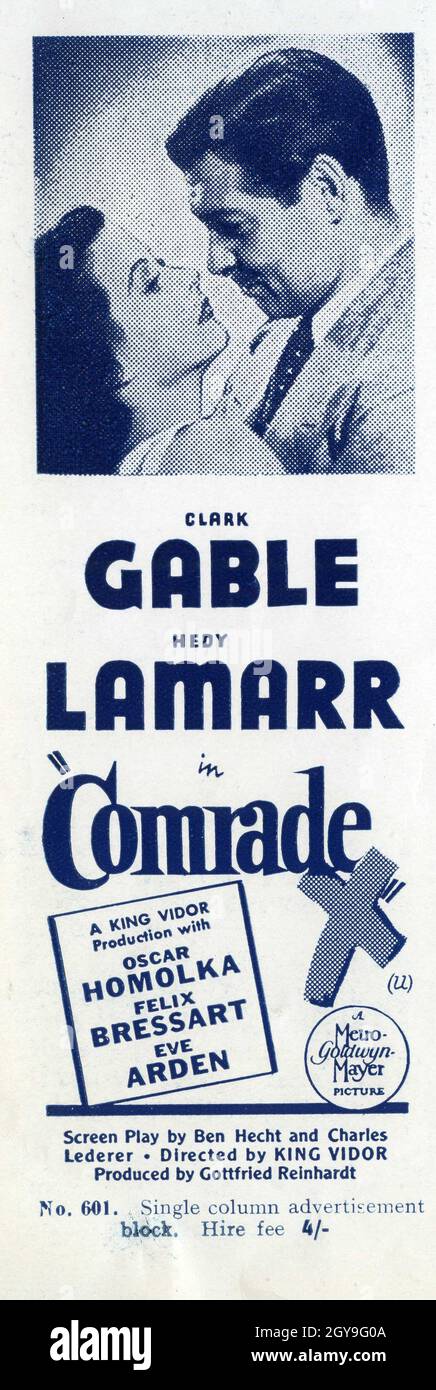 CLARK GABLE and HEDY LAMARR in COMRADE X 1940 director KING VIDOR ...