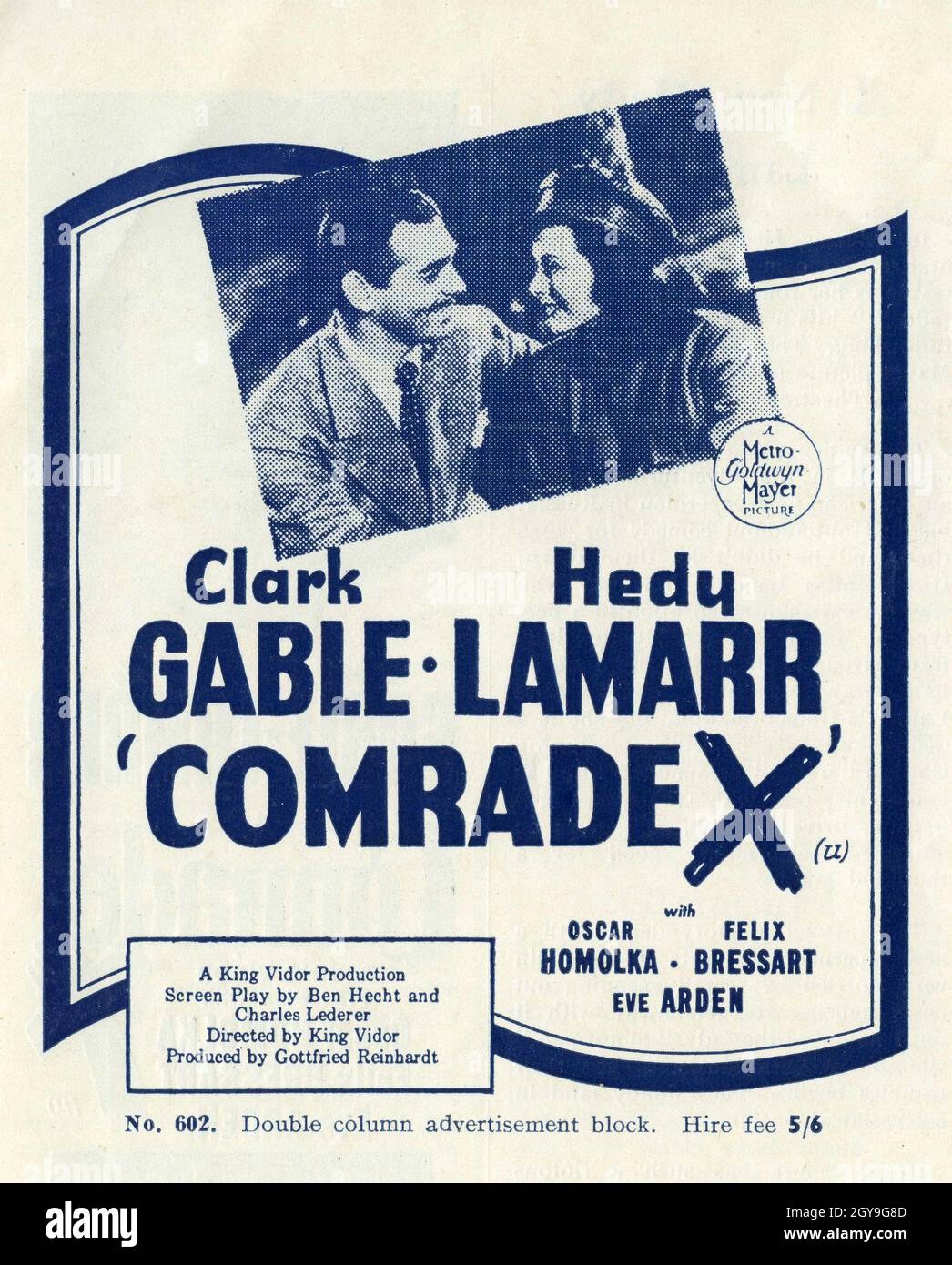CLARK GABLE and HEDY LAMARR in COMRADE X 1940 director KING VIDOR ...