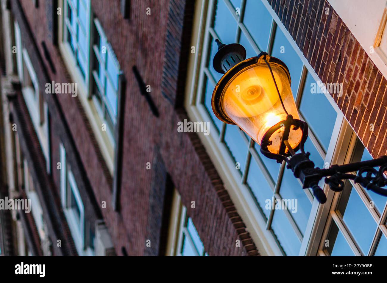 Architectural detail, typical streetlight in Amsterdam, the Netherlands ...