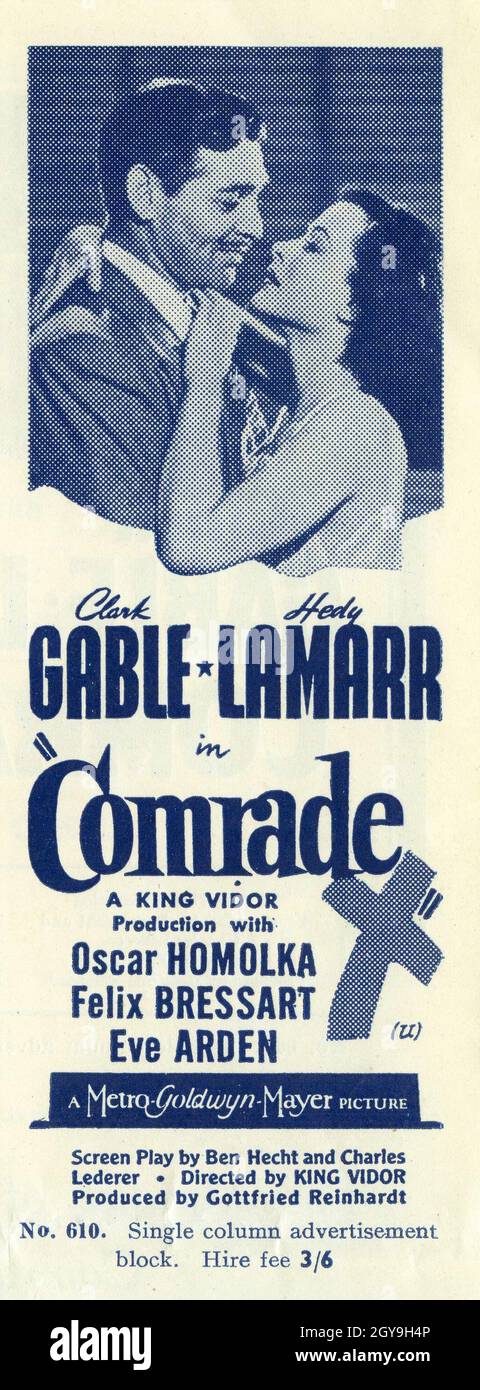 CLARK GABLE and HEDY LAMARR in COMRADE X 1940 director KING VIDOR ...