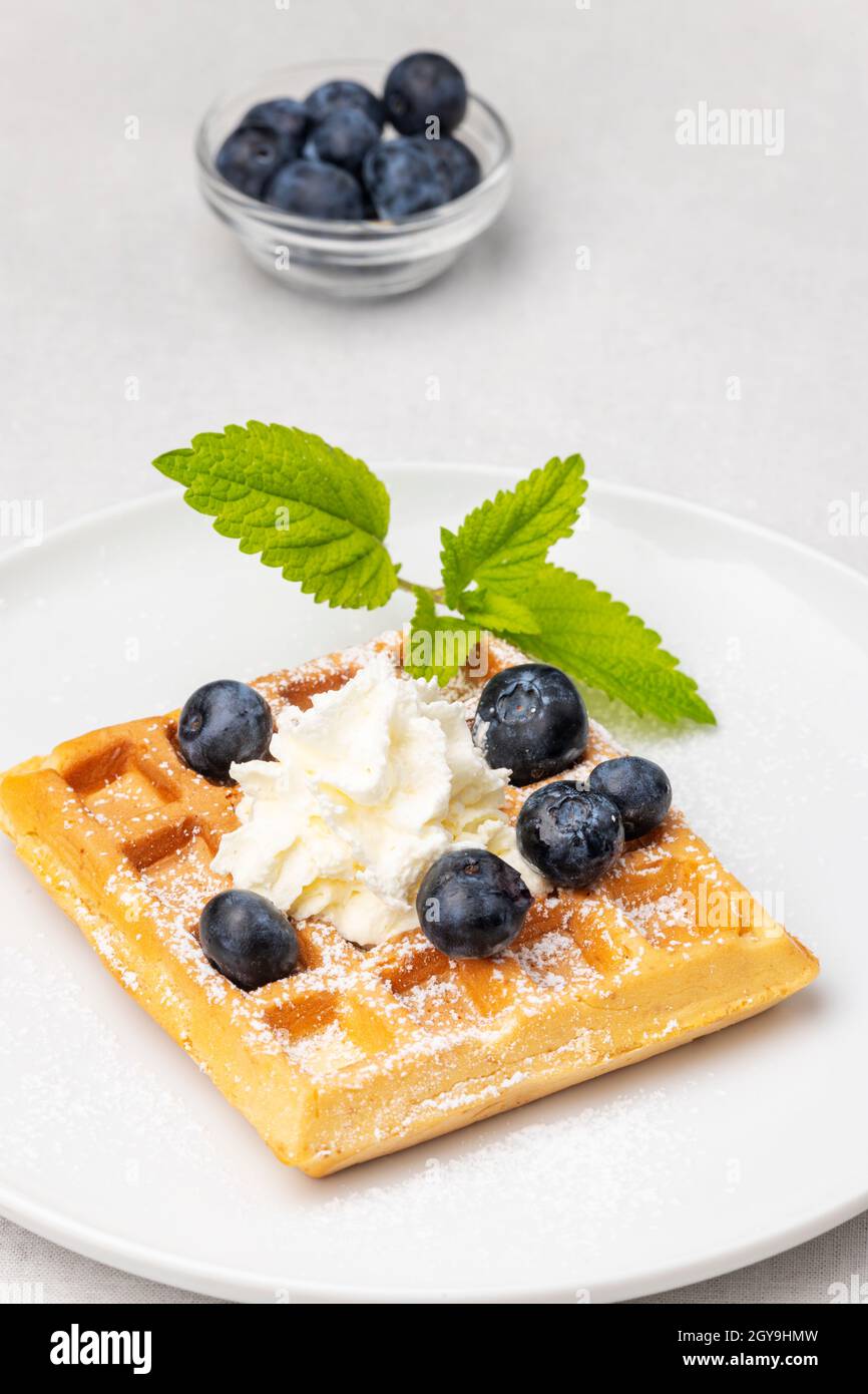 belgian waffle with blueberries Stock Photo - Alamy