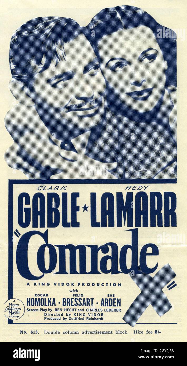 CLARK GABLE and HEDY LAMARR in COMRADE X 1940 director KING VIDOR ...