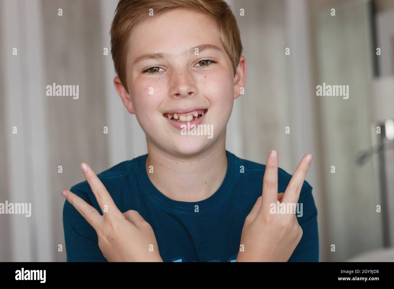 gesture, triumph, childhood, fashion and people concept - happy smiling ...