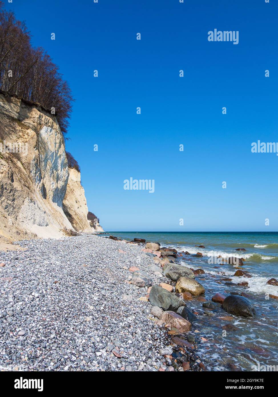 Chalk cliffs on the Baltic Sea coast on the island Ruegen, Germany ...