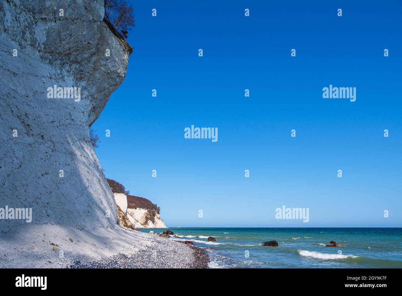 Chalk cliffs on the Baltic Sea coast on the island Ruegen, Germany ...