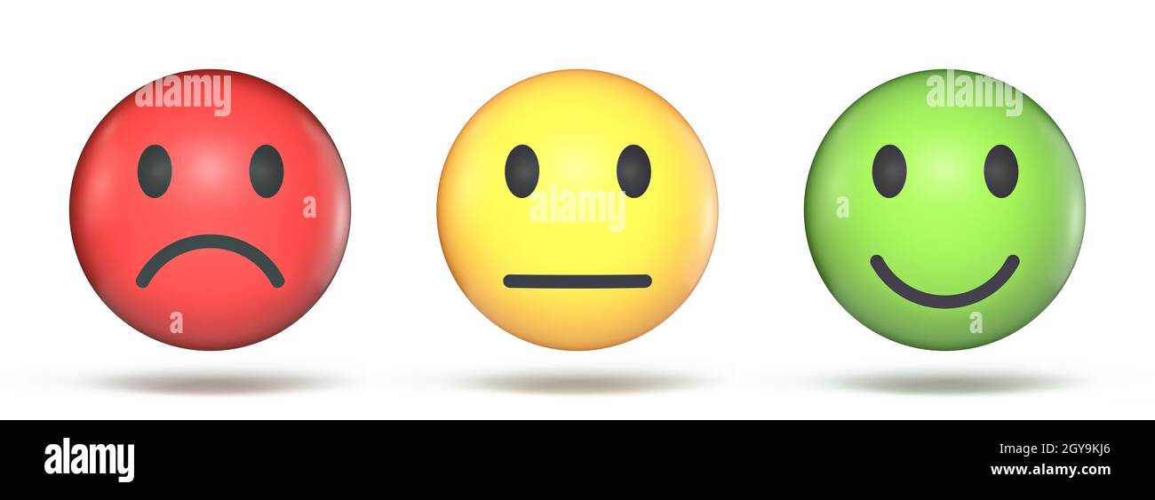 Three smile faces 3D render illustration isolated on white background ...