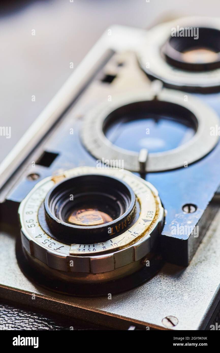 Interior of an old camera Stock Photo - Alamy