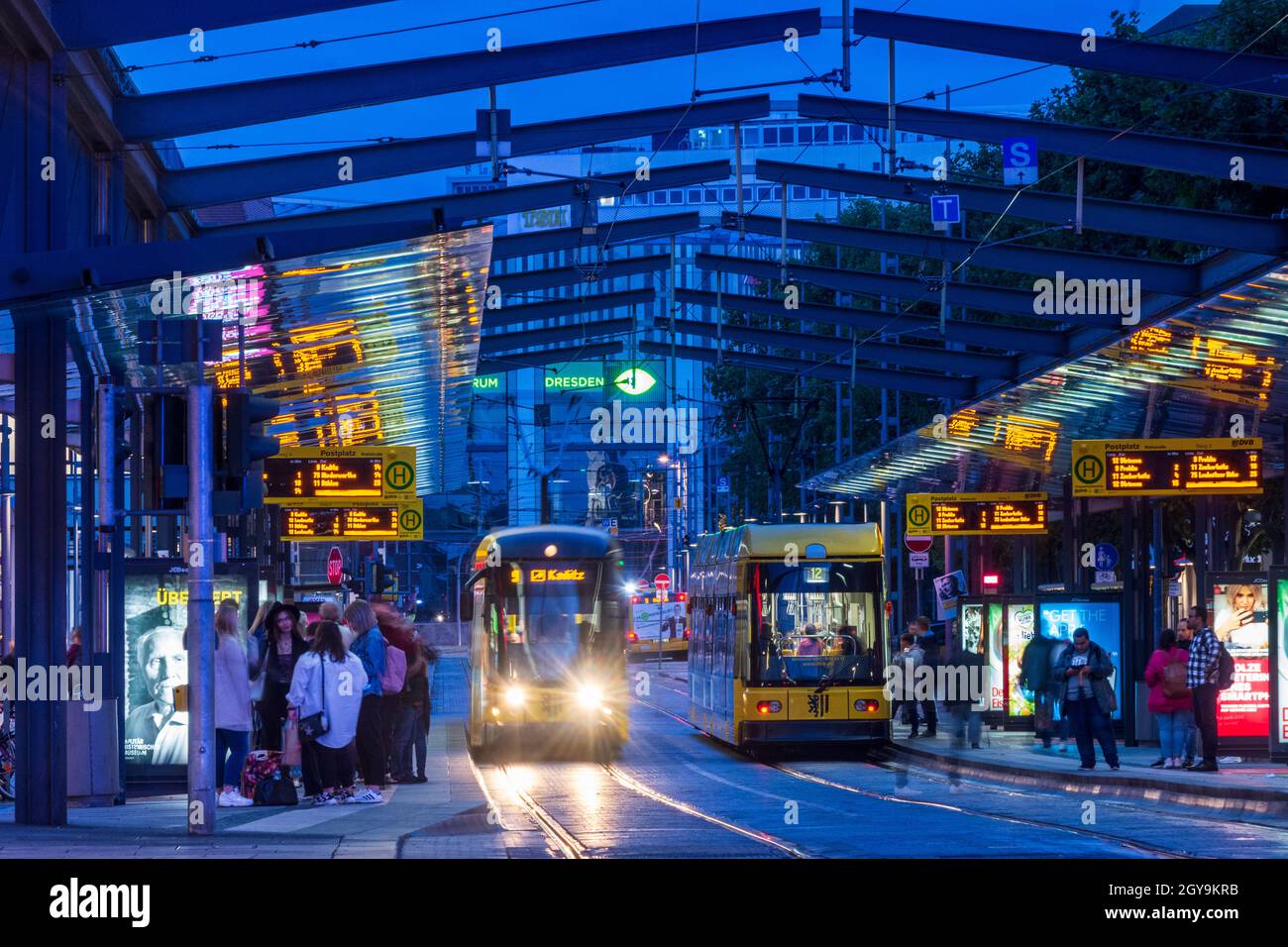 Dresden: streetcar at square and tram stop Postplatz in , Sachsen ...