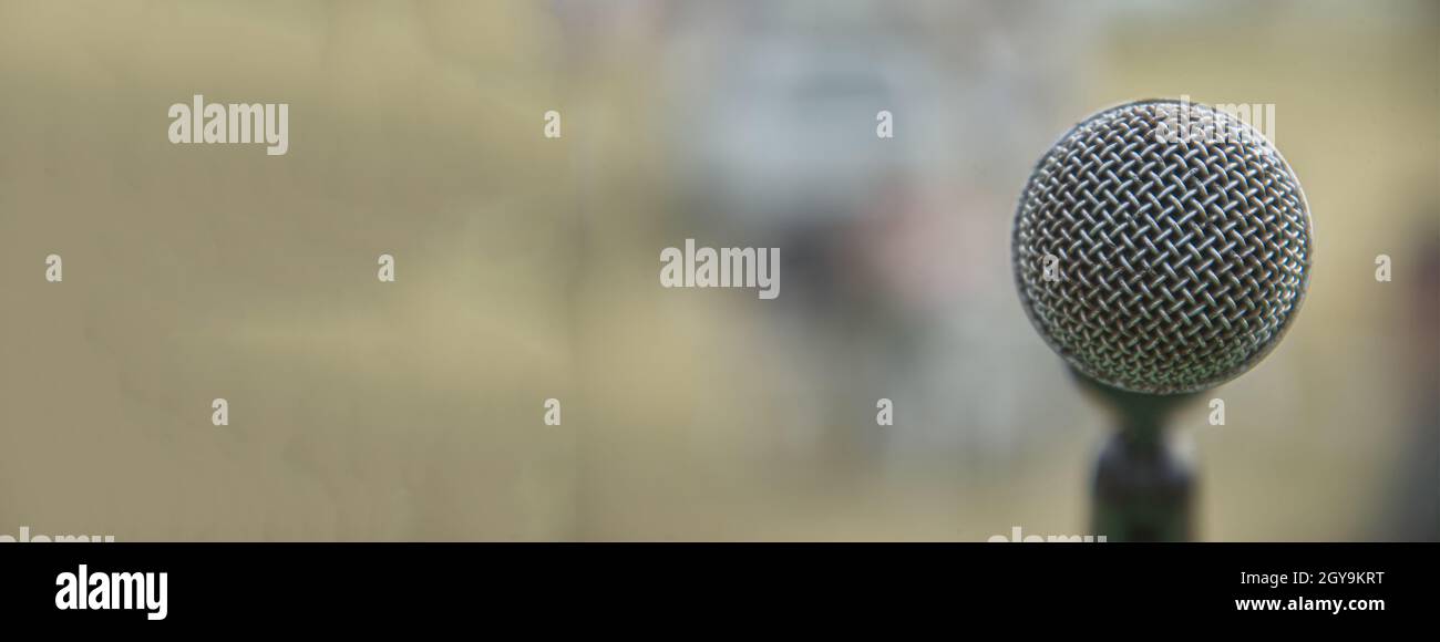 Microphone banner detail, banner image with copy space Stock Photo - Alamy
