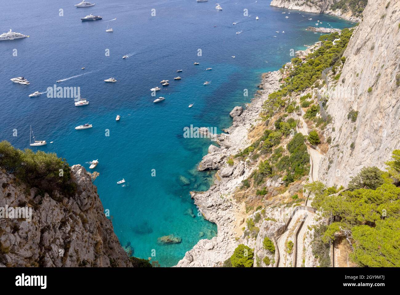 Rocky shoreline on the Tyrrhenian Sea nearby Marina Piccola, view of ...