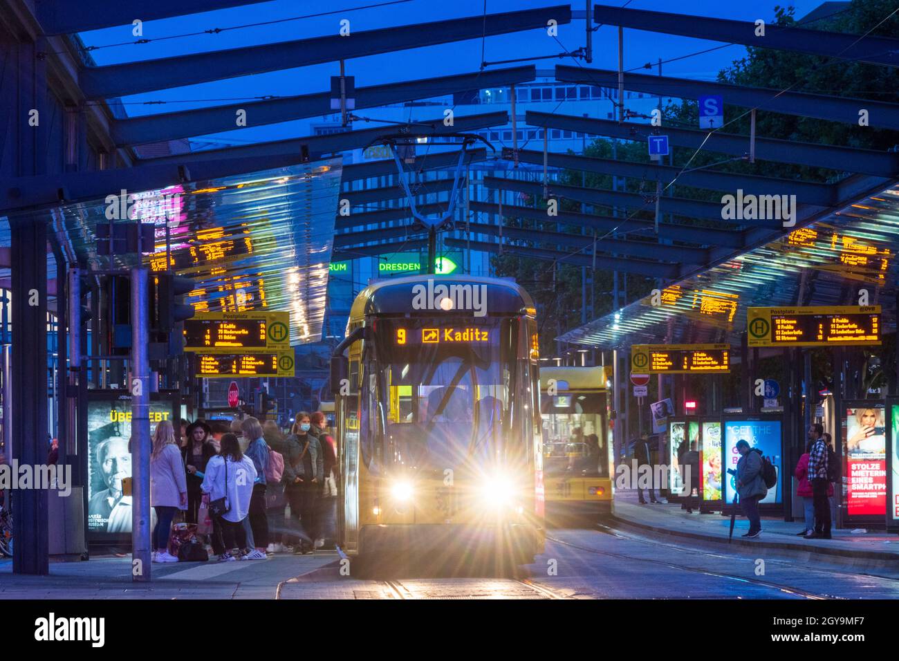 Dresden: streetcar at square and tram stop Postplatz in , Sachsen ...